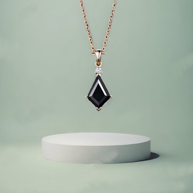 Unique Kite Cut Black Onyx Necklace 14k Rose Gold Two Stone Diamond ...