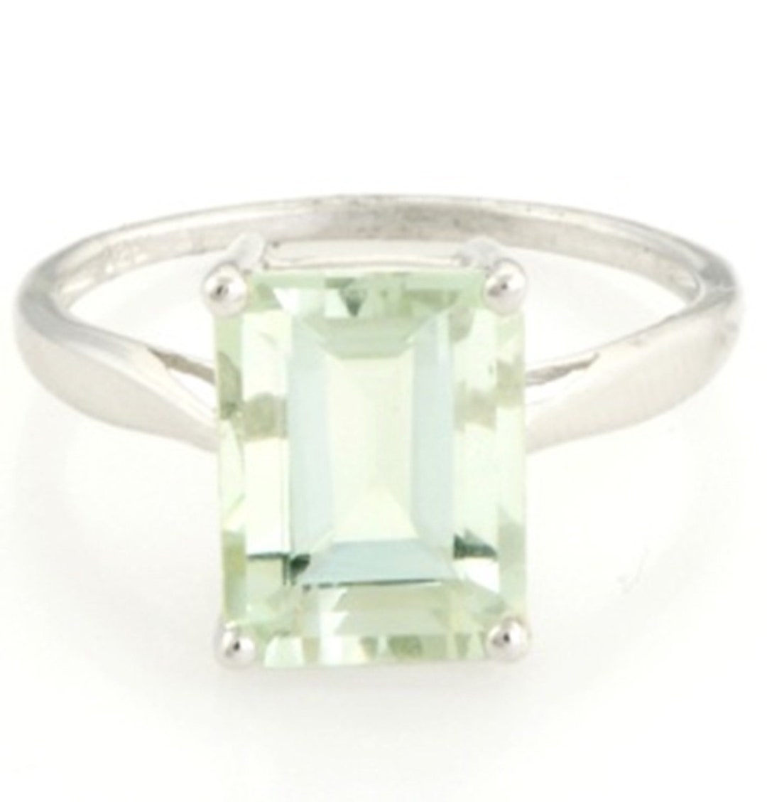 Emerald Cut Natural Green Amethyst (prasiolite) Amethyst Ring, 14K ...