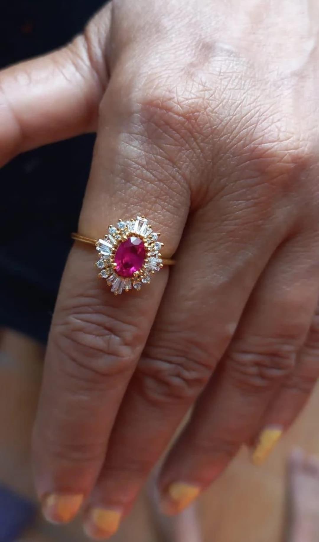 Victoria Ruby Ring- 14K Yellow Gold Vermeil Engagement Promise Ring for ...