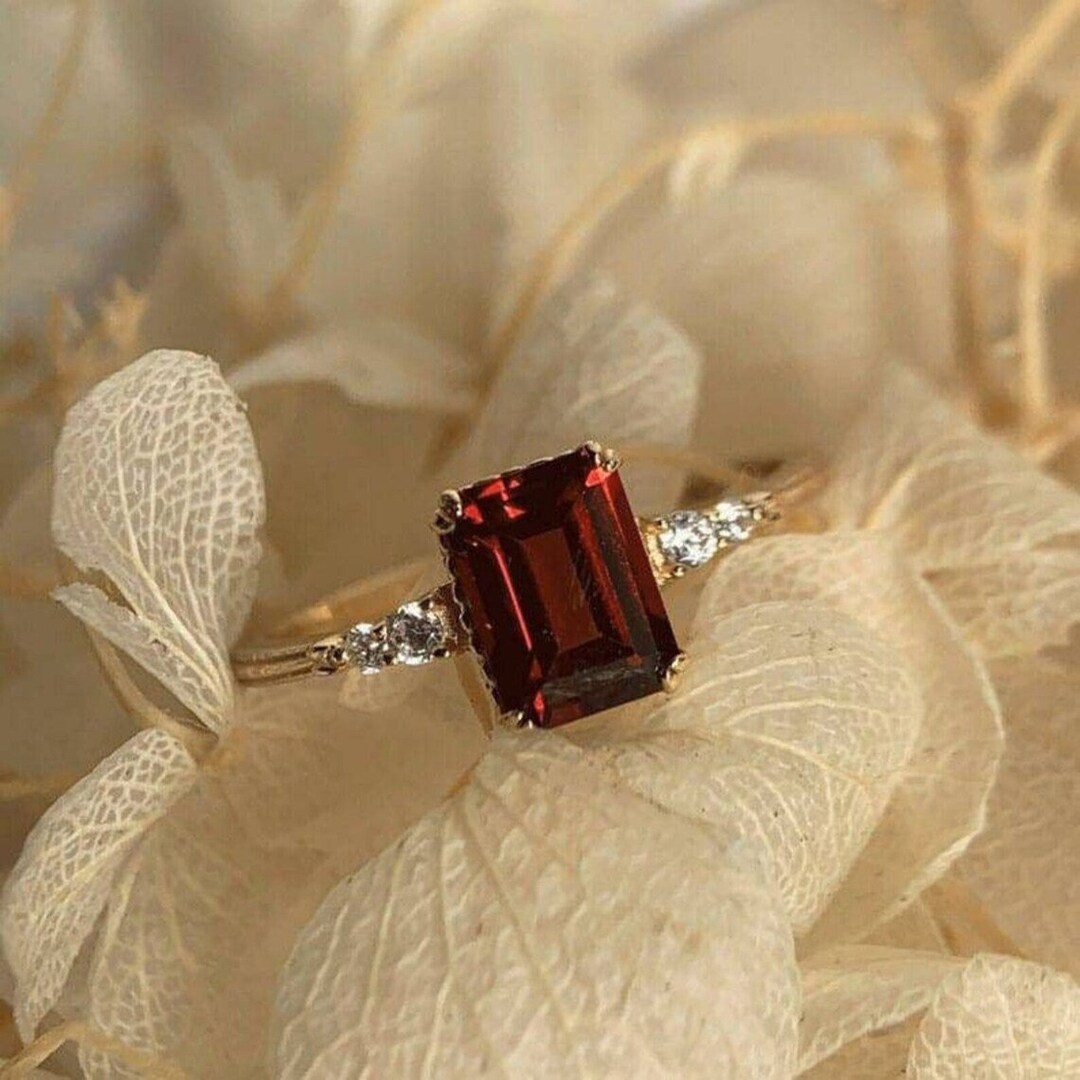 Natural Red Garnet Ring Wedding Ring January Birthstone Ring Emerald ...
