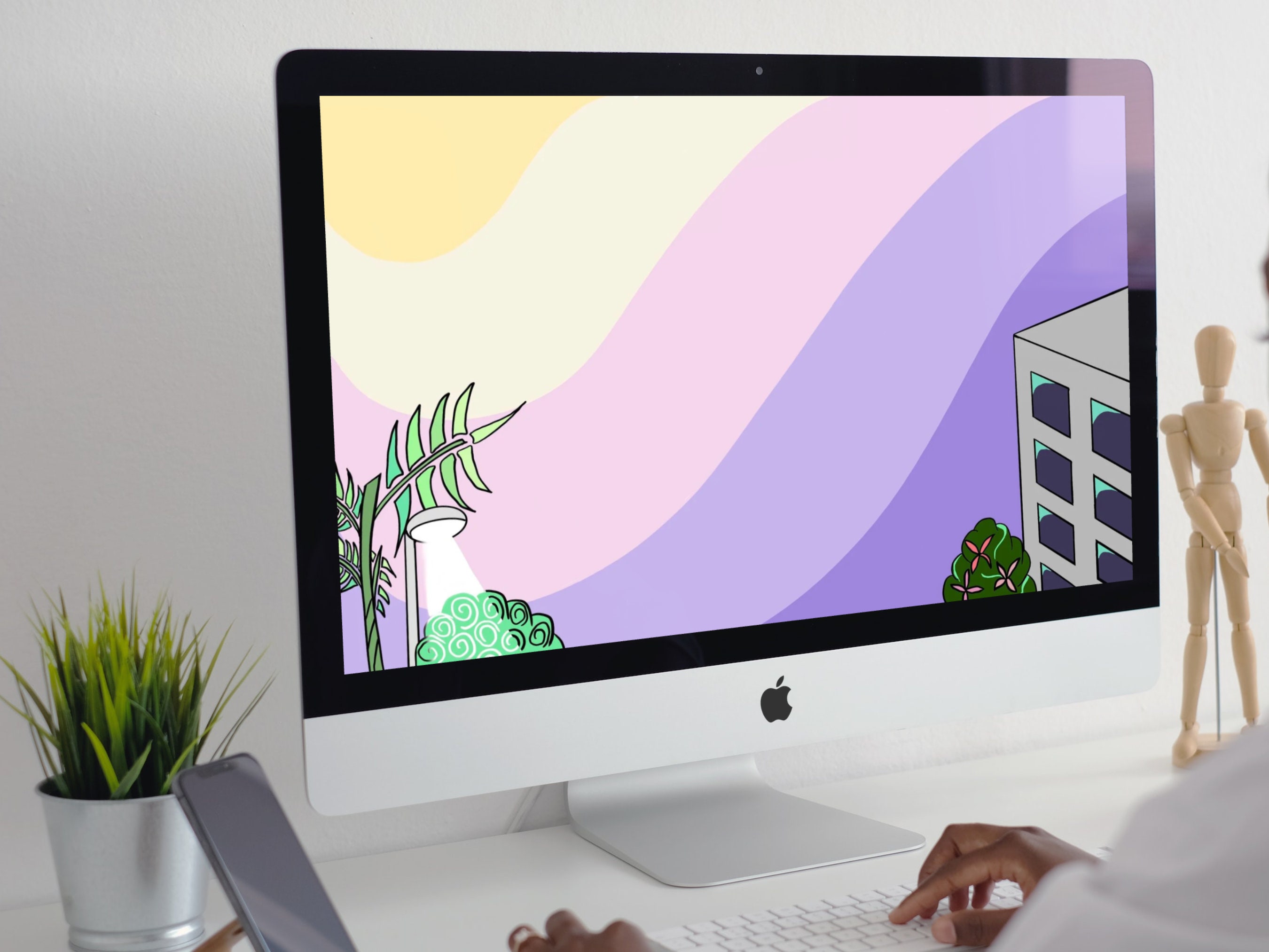 Pastel Digital Wallpaper Background, Abstract, Minimalist, Hand Drawn ...