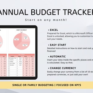 Excel Monthly Budget Finance Tracker, Annual Budget Spreadsheet ...