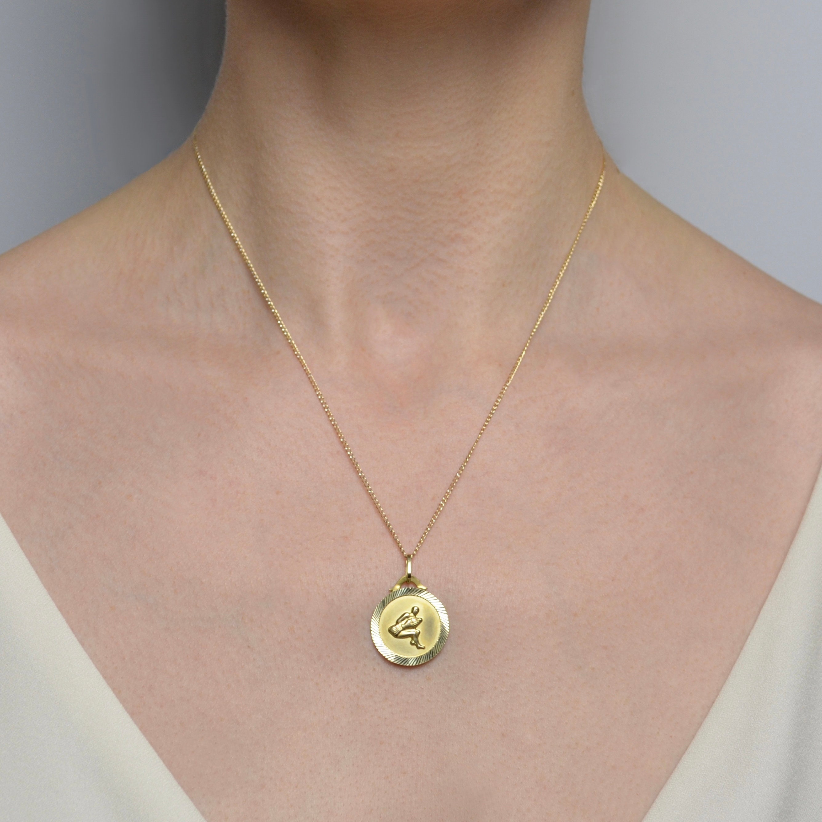 Vintage 14k Italian Gold Aquarius Zodiac Astrology Pendant Necklace - Etsy