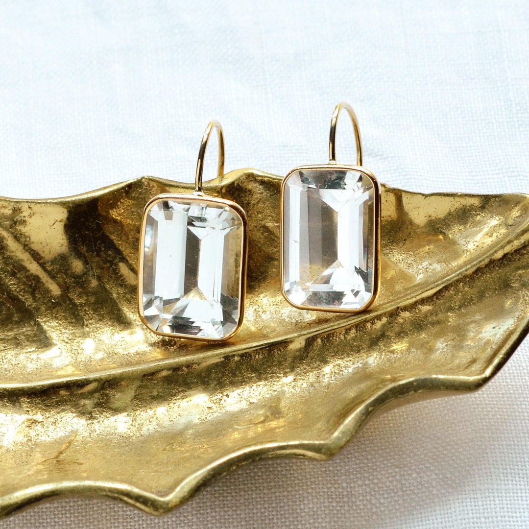 Vintage Colorless Topaz and 14k Gold Earrings - Etsy