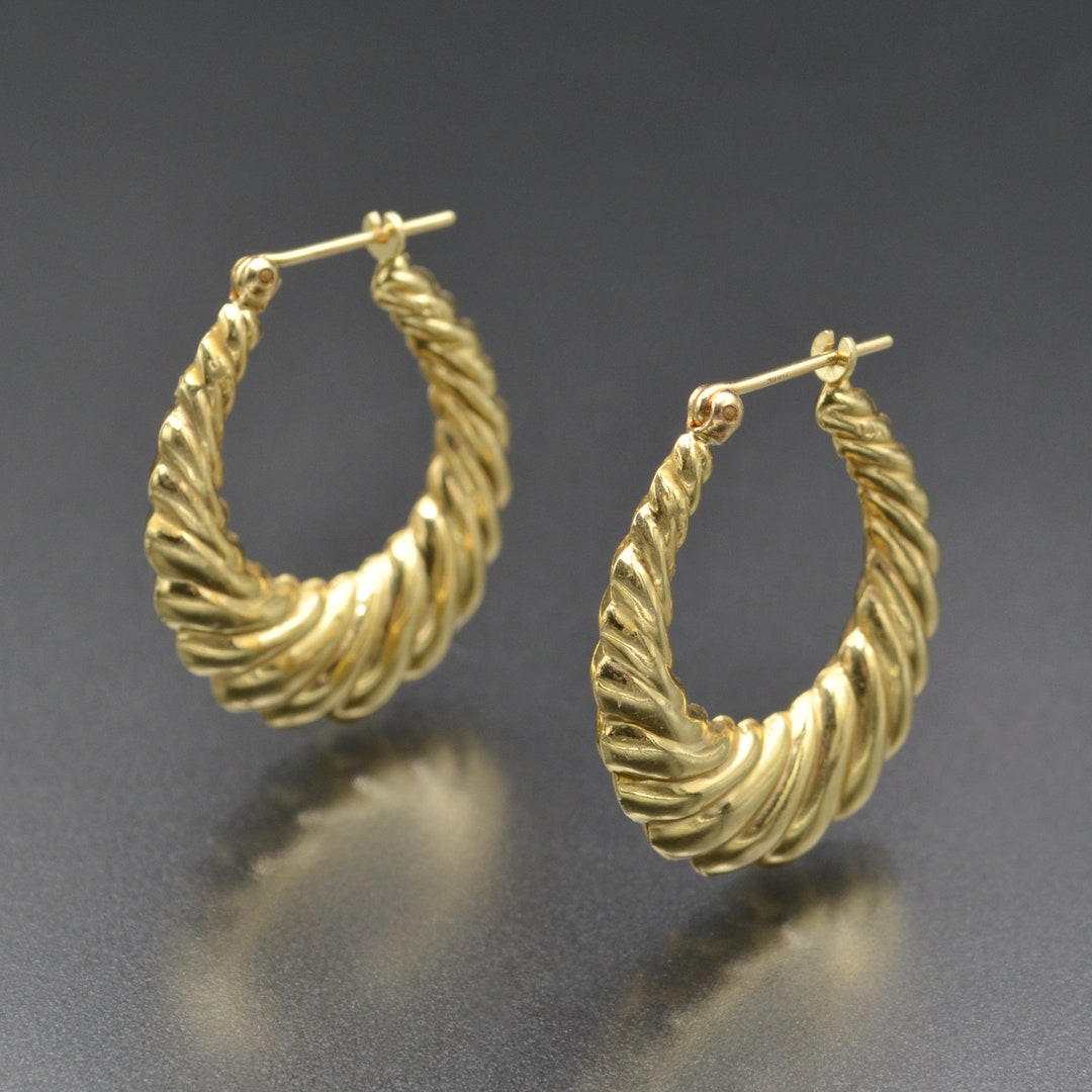 Vintage 14k Gold Large Hoop Shrimp Earrings - Etsy