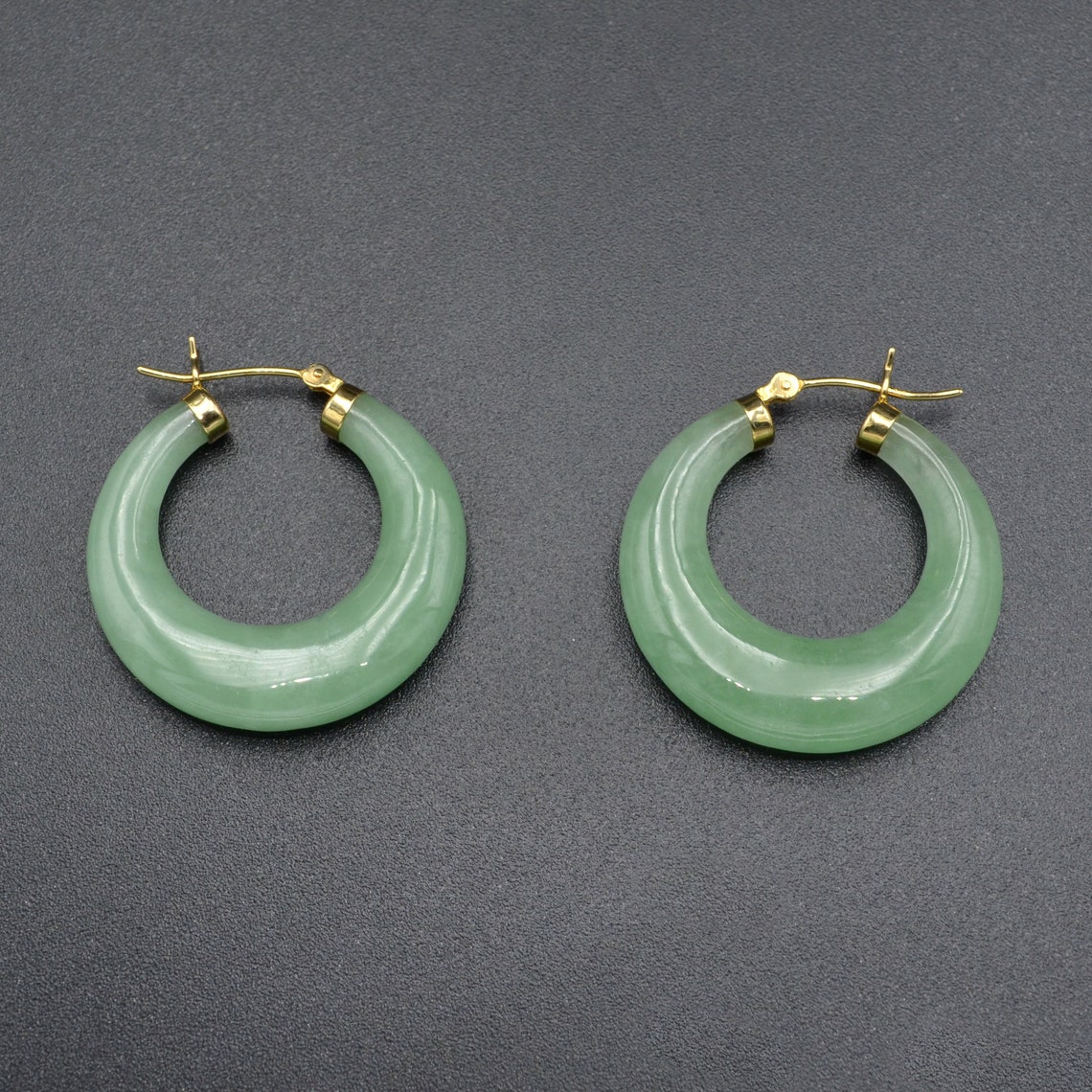 Vintage 14k Gold and Jadeite Jade Hoop Earrings - Etsy