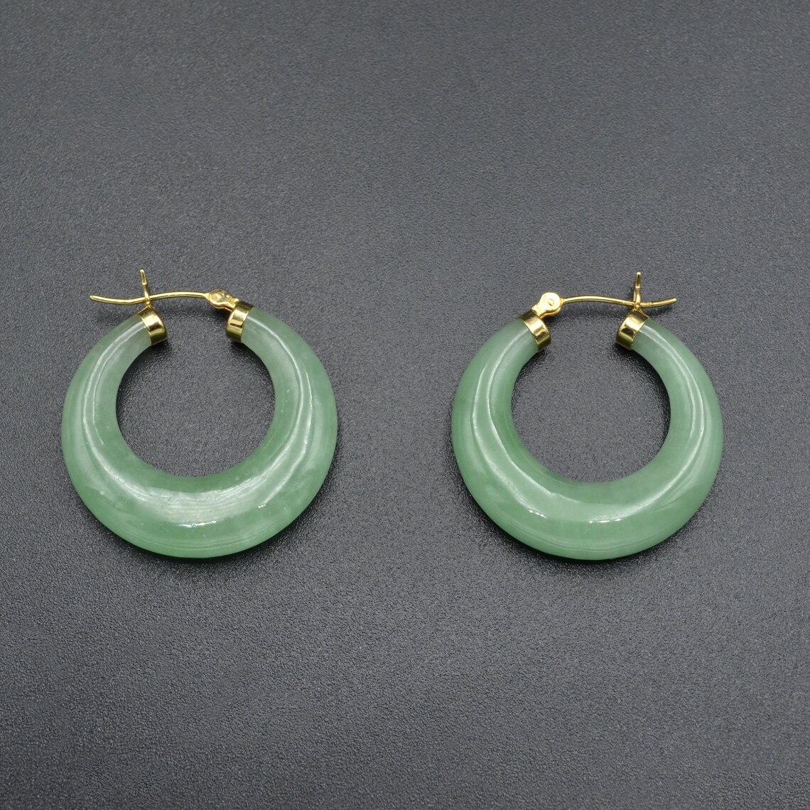 Vintage 14k Gold and Jadeite Jade Hoop Earrings - Etsy