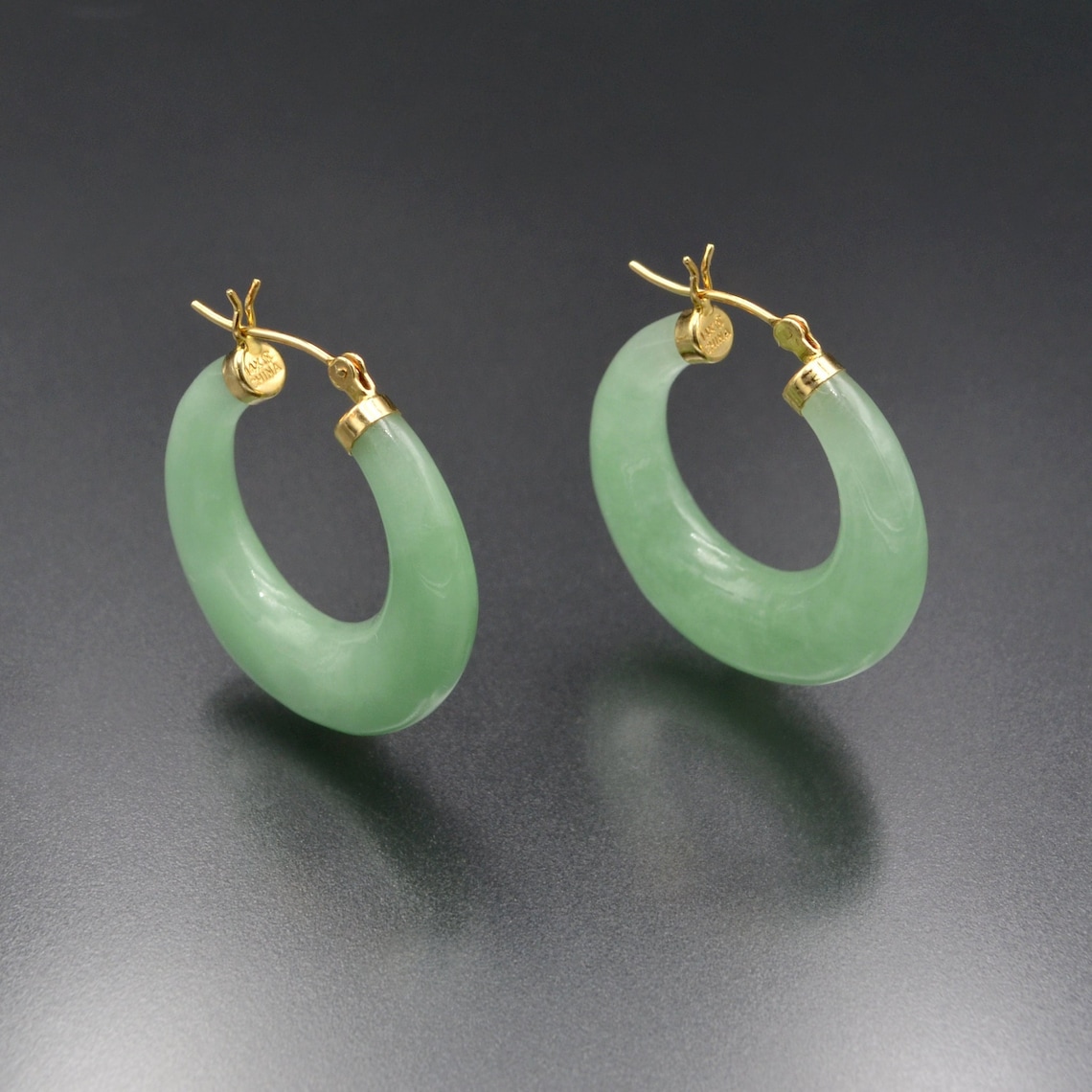 Vintage 14k Gold and Jadeite Jade Hoop Earrings - Etsy