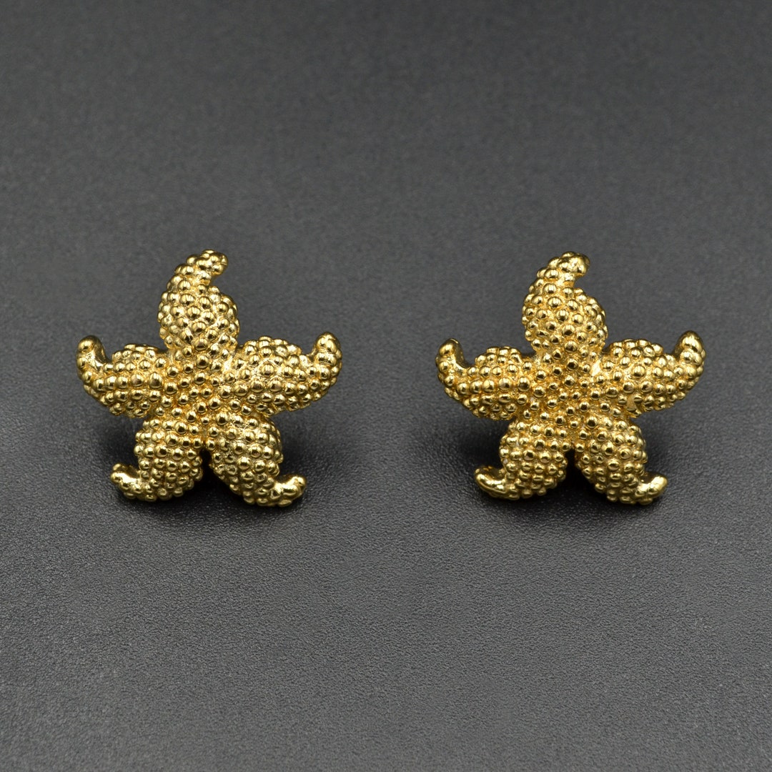 Vintage Textured and Puffed 14k Gold Figural Starfish Earrings - Etsy