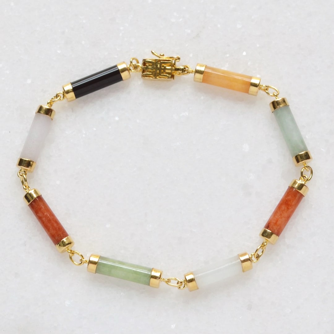 Vintage 14k Gold and Jade Link Bracelet - Etsy