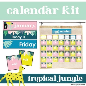 Editable Classroom Calendar Kit With Modern Tropical Jungle - Etsy