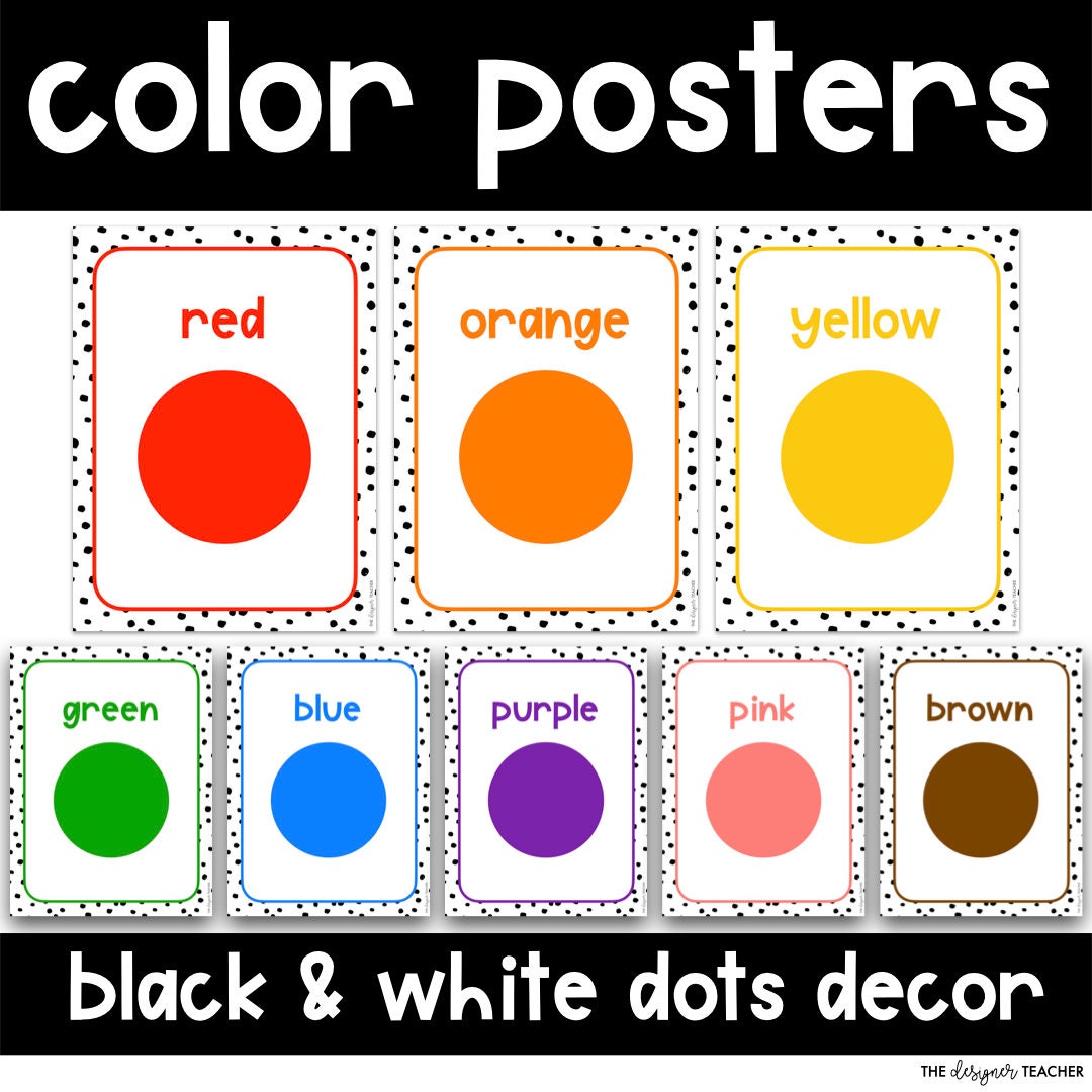 Editable Classroom Color Posters With Black & White Boho Dalmatian Dots ...
