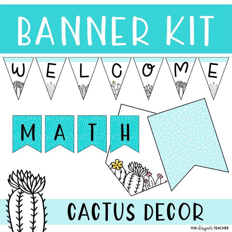 Editable Letter Banner Pennants With Bright Plant Cactus Theme ...