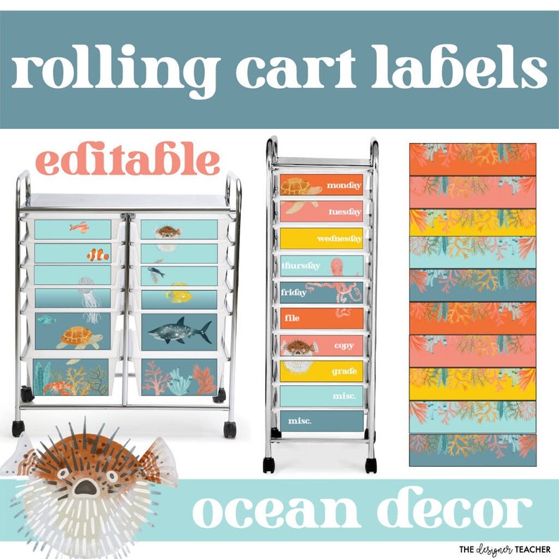 Ocean Under the Sea Editable Rolling Cart Labels for 10 and 12 - Etsy