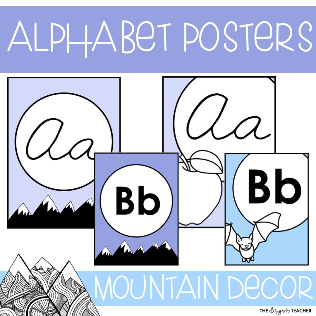 Alphabet Posters: Print, Cursive & Picture Cues Mountain Theme - Etsy