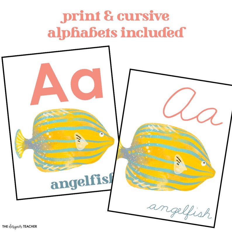 Alphabet Posters: Print, Cursive & Picture Cues Ocean Theme Under the ...