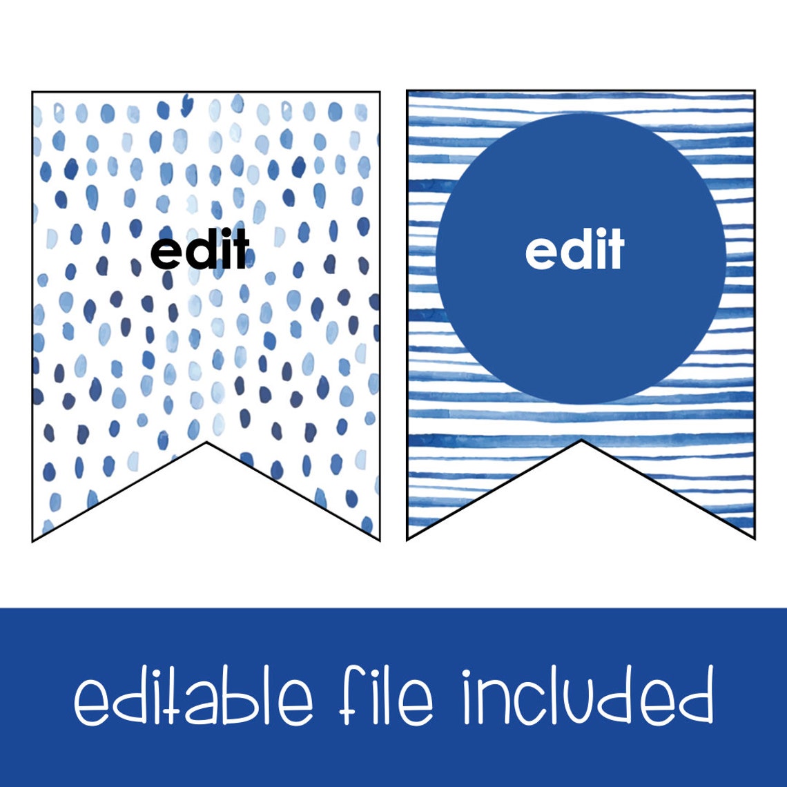 Editable Letter Banner Pennants With Blue Watercolor Theme | Printable ...