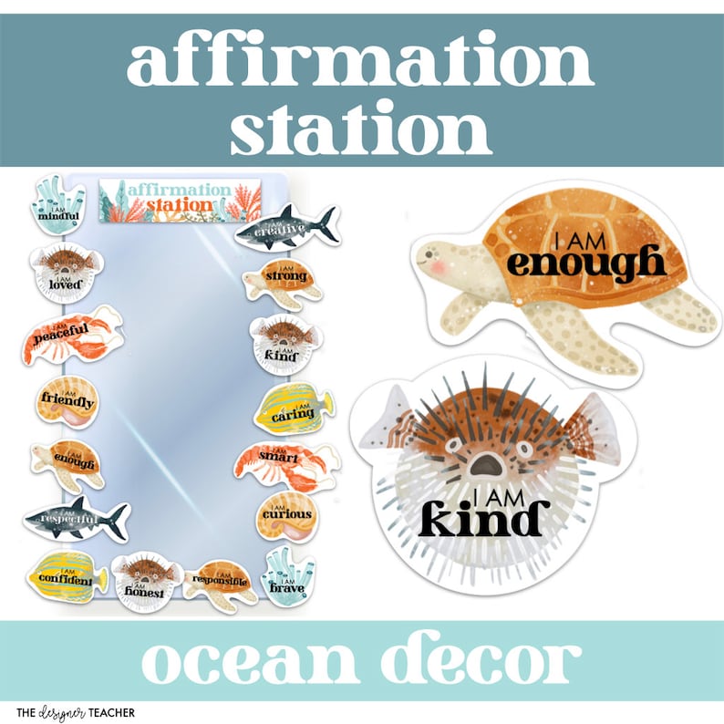Ocean Theme Affirmation Station Mirror Display Under the Sea Classroom ...