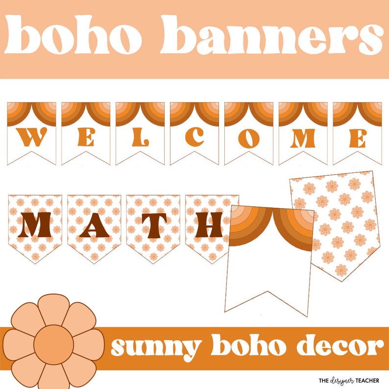 Editable Sunny Boho Retro Groovy Theme Classroom Letter Pennant Banners ...
