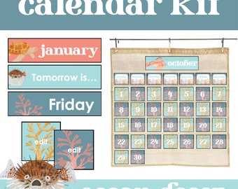 Editable Classroom Calendar Kit | Ocean Under the Sea Theme Pocket ...