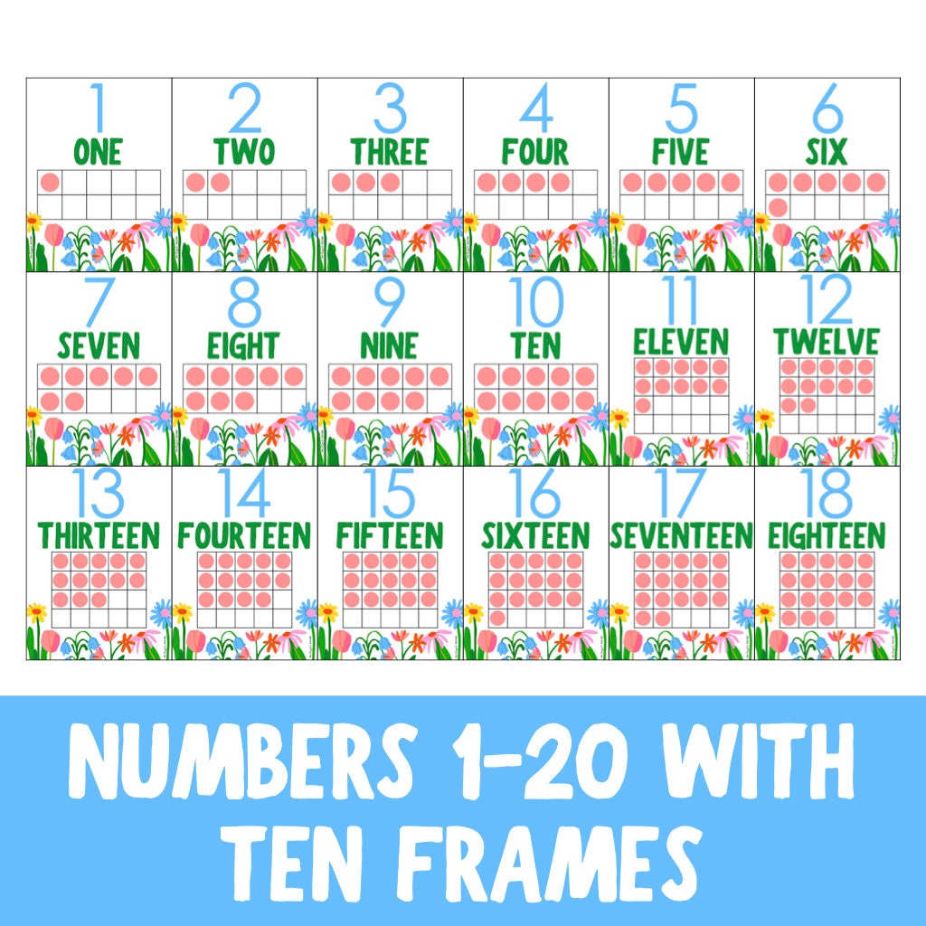 Number Posters 1-20 With Ten Frames Bright Garden Theme Floral ...