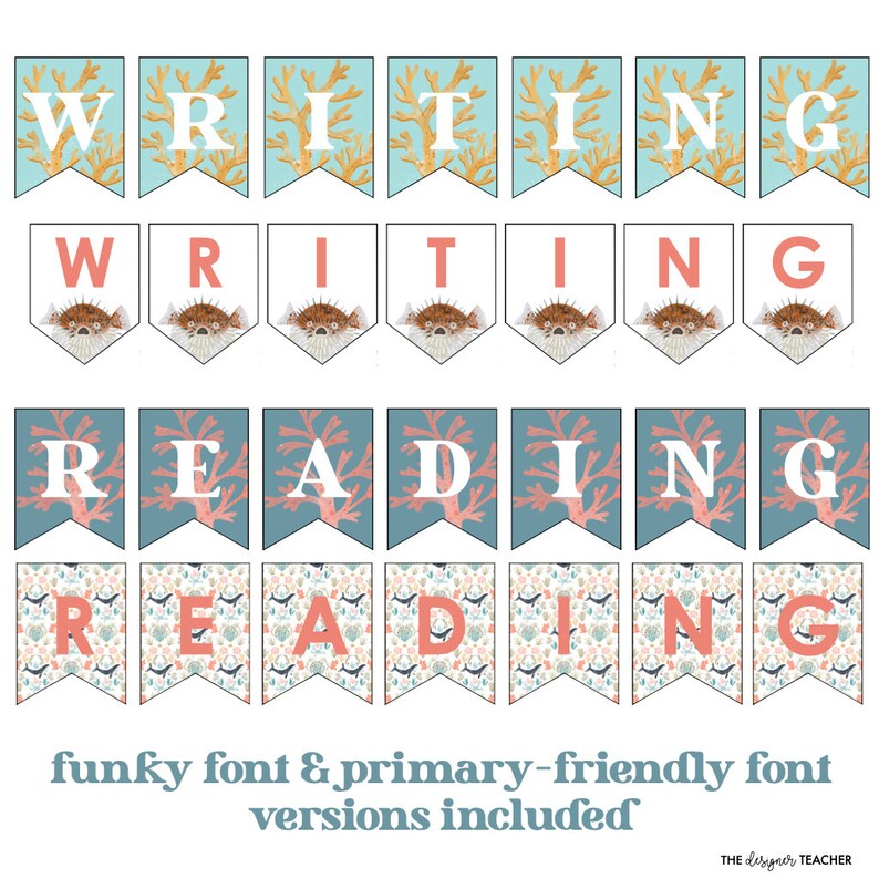 Banderines tipo banner con letras editables con temática del océano ...