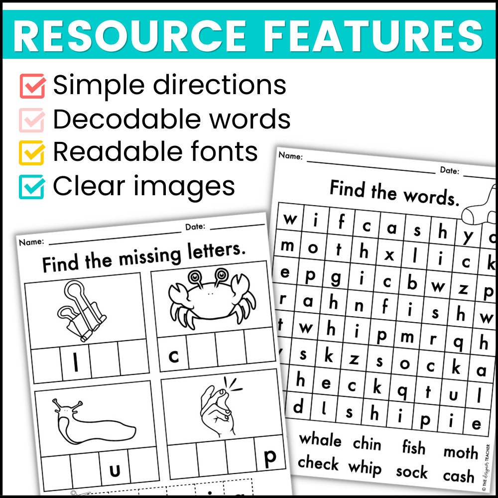 Beginning Phonics Review 25 Worksheets for CVC Words, Digraphs, Blends ...