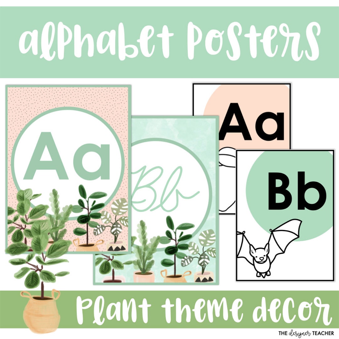 Plant Theme Classroom Alphabet Posters: Print, Cursive & Picture Cues ...