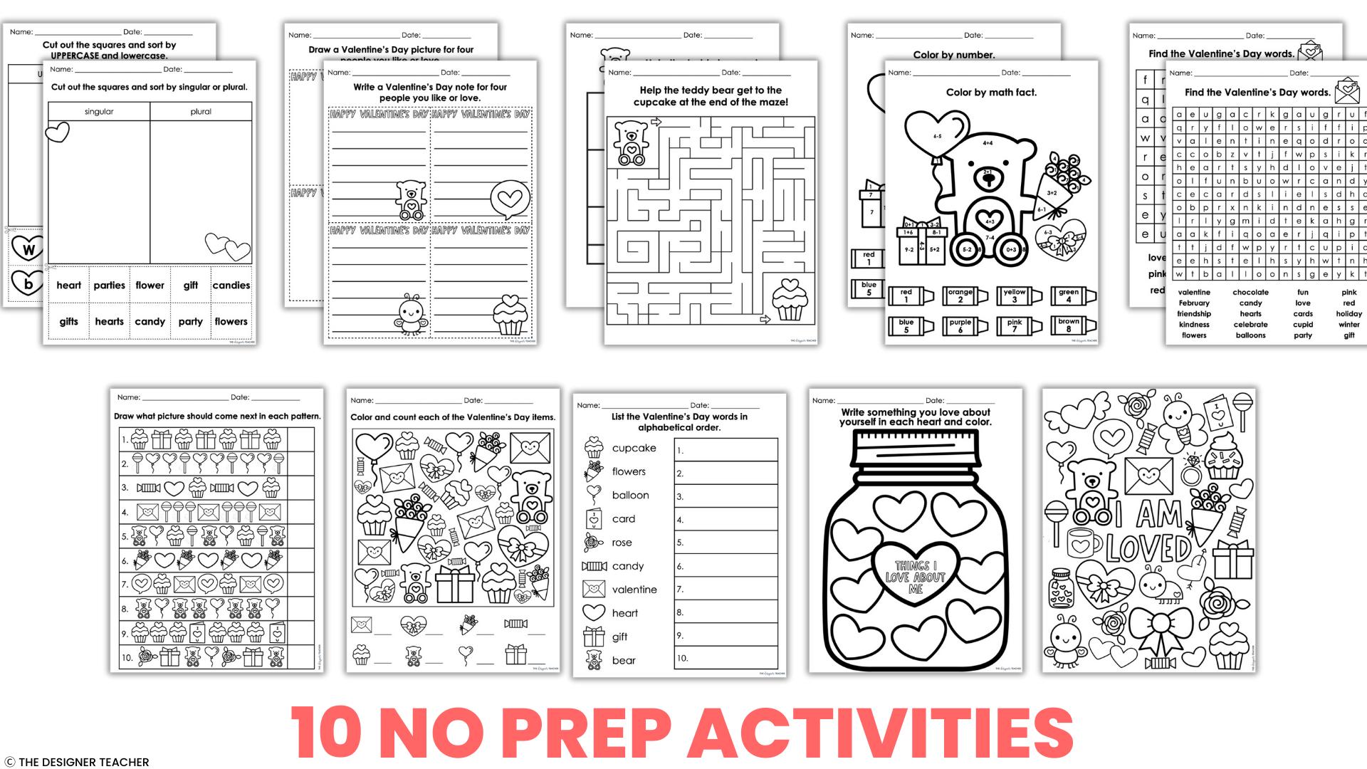 Kids Valentine's Day Activity Pages Coloring Sheets Maze Color by ...