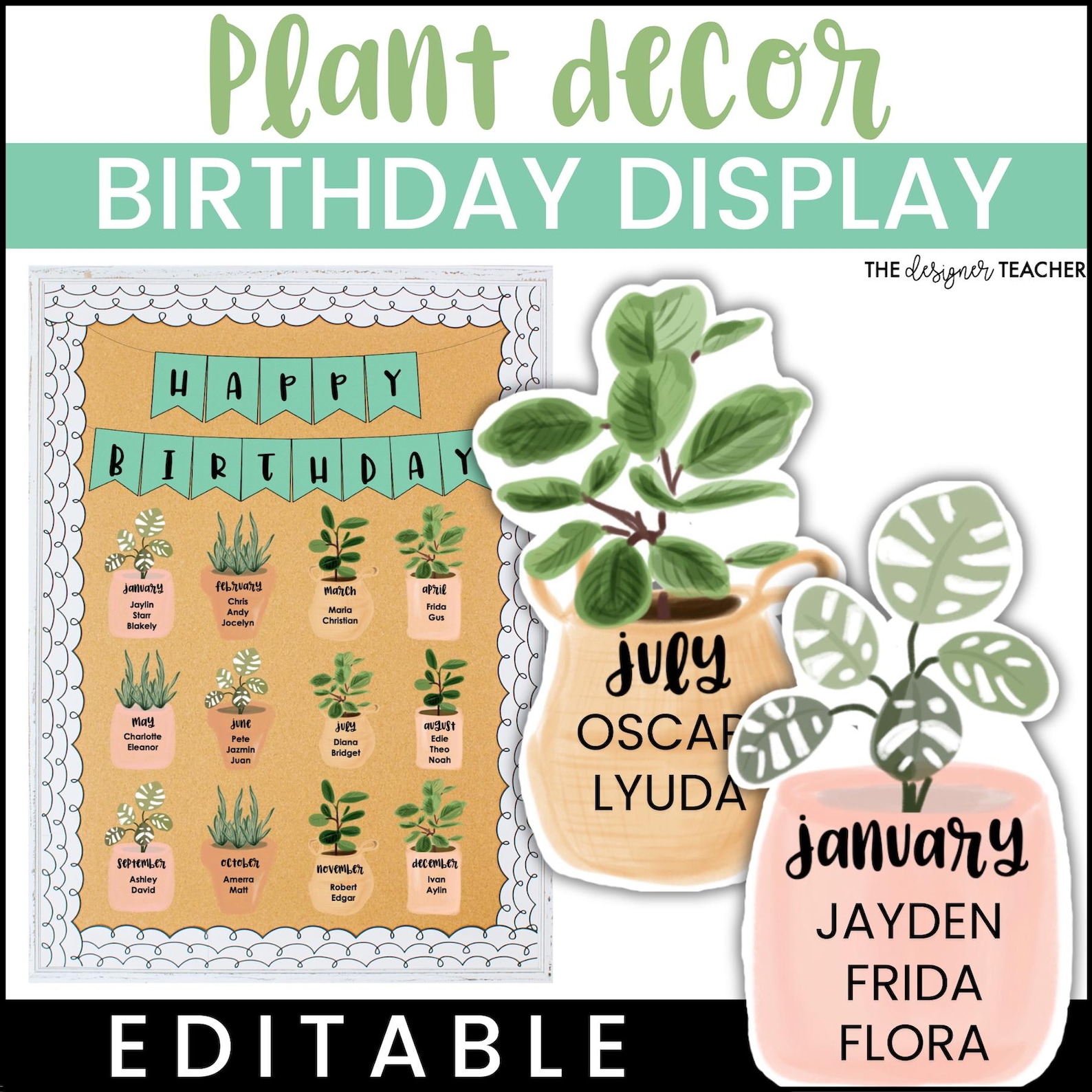 Editable Classroom Birthday Chart and Bulletin Board Display ...