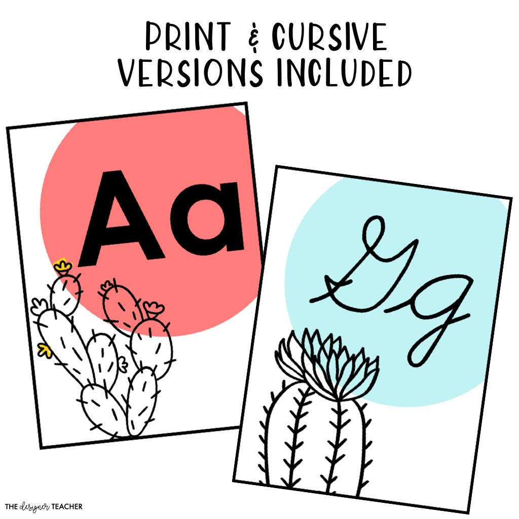 Alphabet Posters: Print, Cursive & Picture Cues Cactus Theme - Etsy
