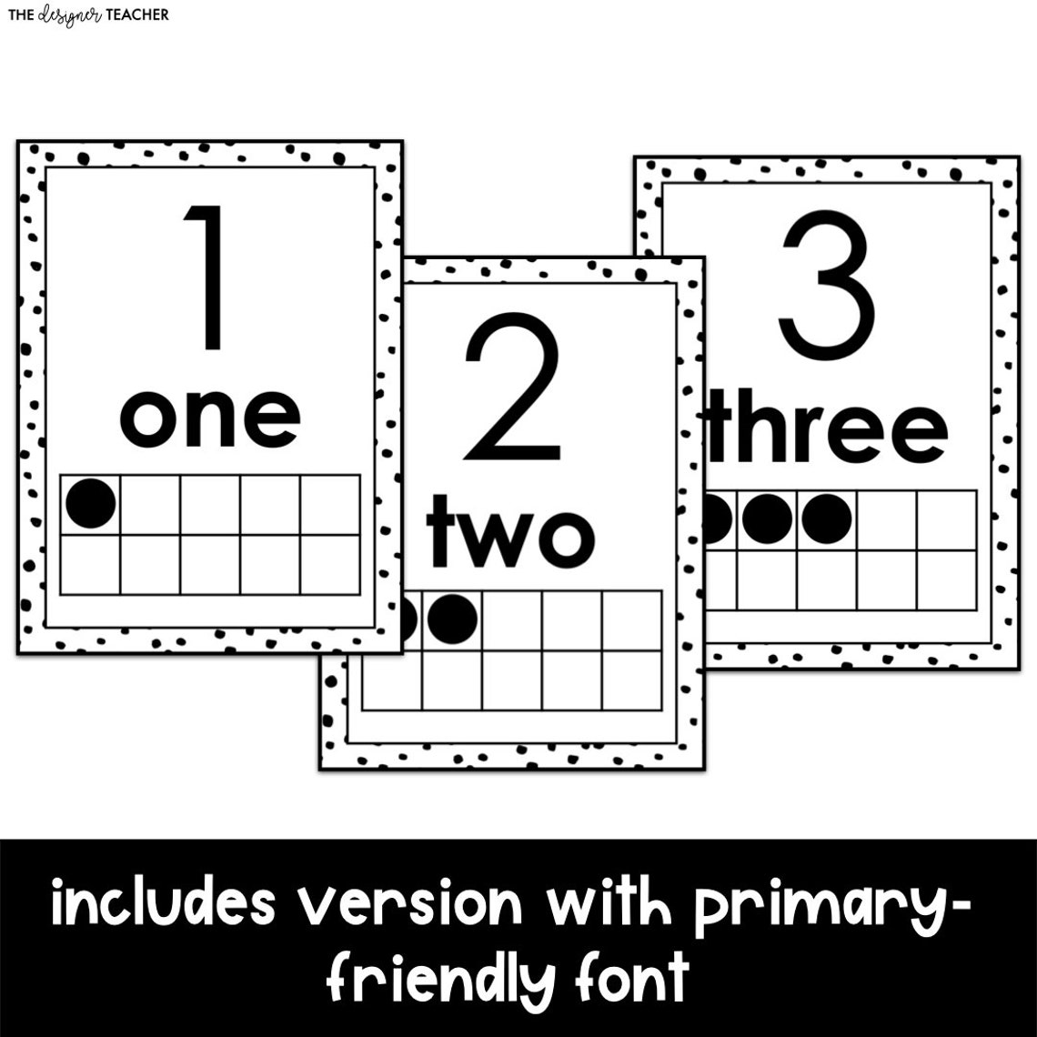 Number Posters 1-20 With Ten Frames With Black & White Speckled ...