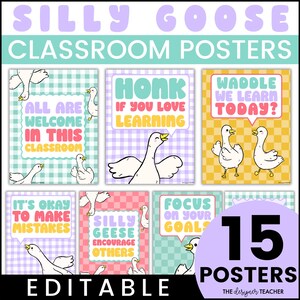 Editable Classroom Silly Goose Posters Bulletin Board | Cute Checkered ...