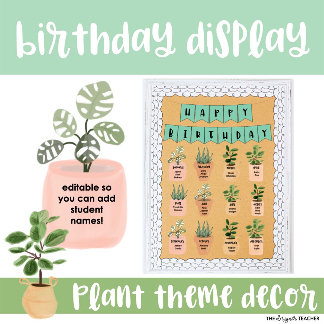 Plant Theme Editable Classroom Birthday Bulletin Board Display - Etsy