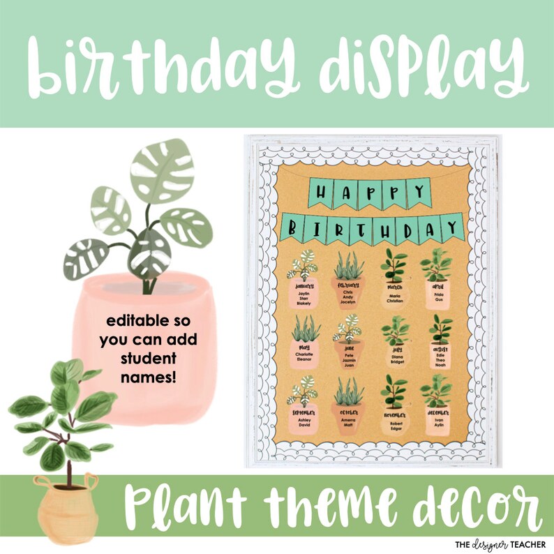 Editable Classroom Birthday Chart and Bulletin Board Display ...