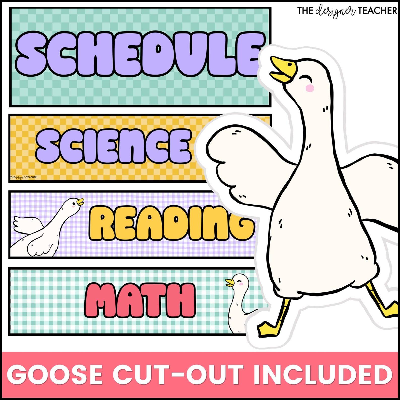 Silly Goose Editable Schedule Cards | Classroom Teacher School Gingham ...