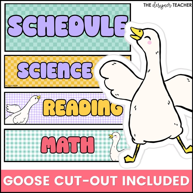 Silly Goose Editable Schedule Cards | Classroom Teacher School Gingham ...
