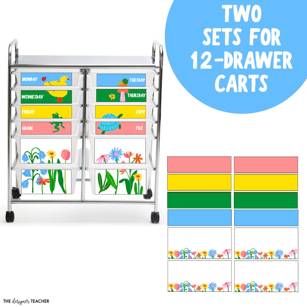 Editable Classroom Rolling Cart Labels and Organizers | Bright Garden ...