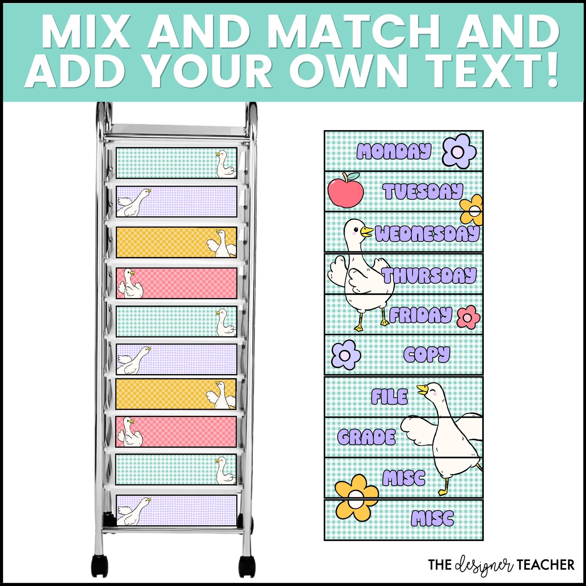 Editable Silly Goose Classroom Rolling Cart Labels and Organizers ...