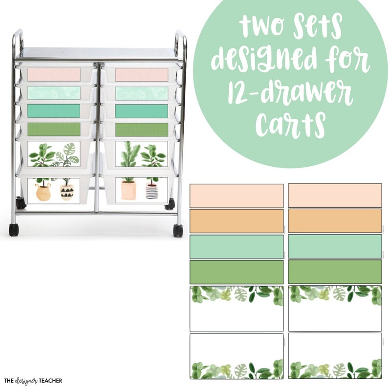 Editable Classroom Rolling Cart Labels and Organizers | Botanical ...