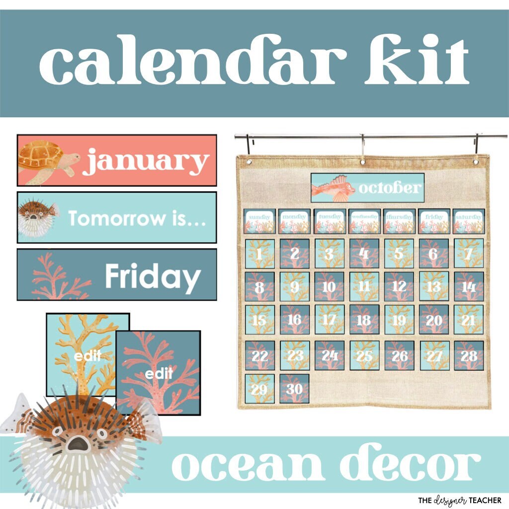 Editable Classroom Calendar Kit With Ocean Theme Under the Sea - Etsy