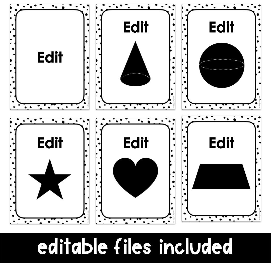 Editable Classroom 2D and 3D Shapes Posters With Black & White Boho ...