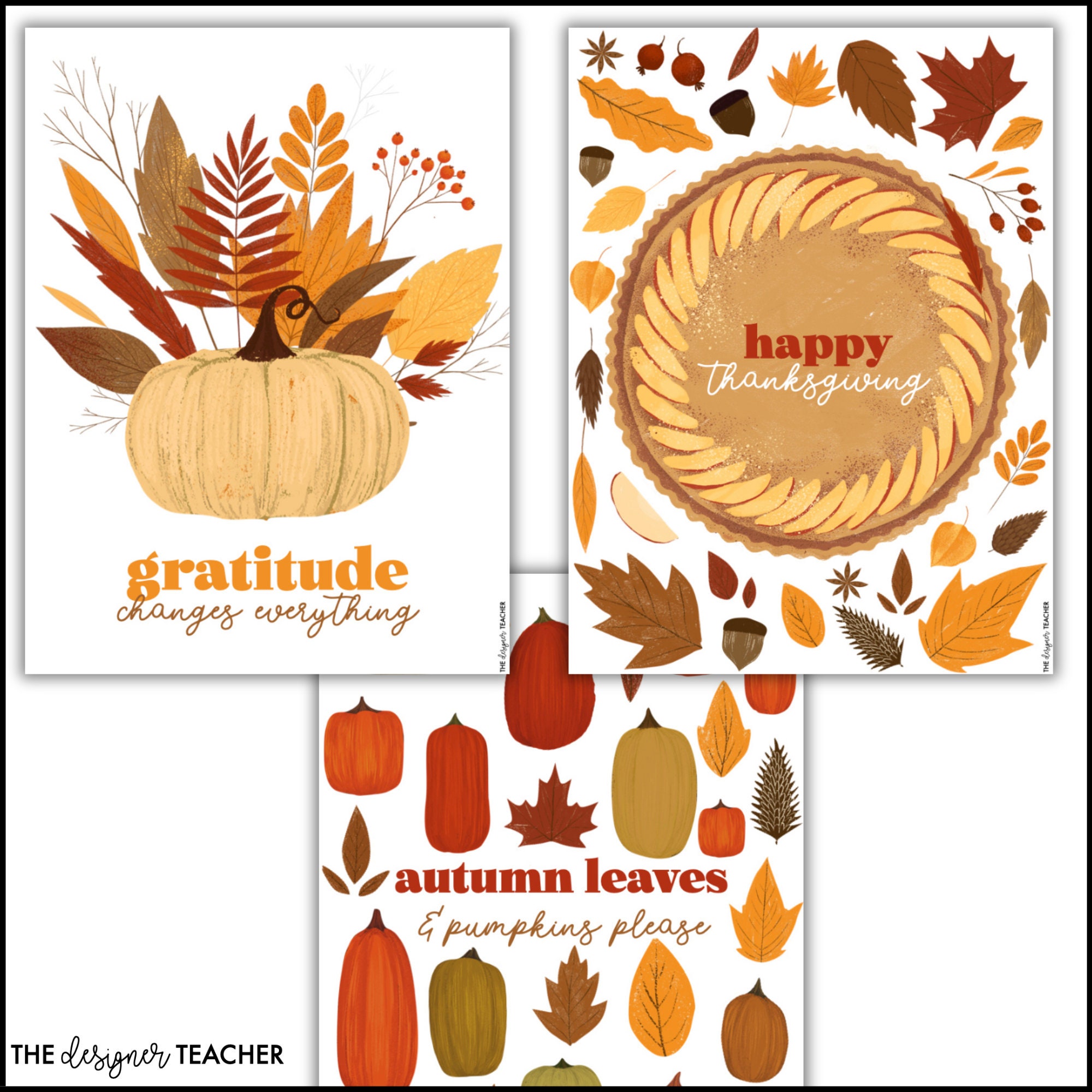 Thanksgiving Printable Posters Signs Art Prints, Fall Autumn Gratitude ...