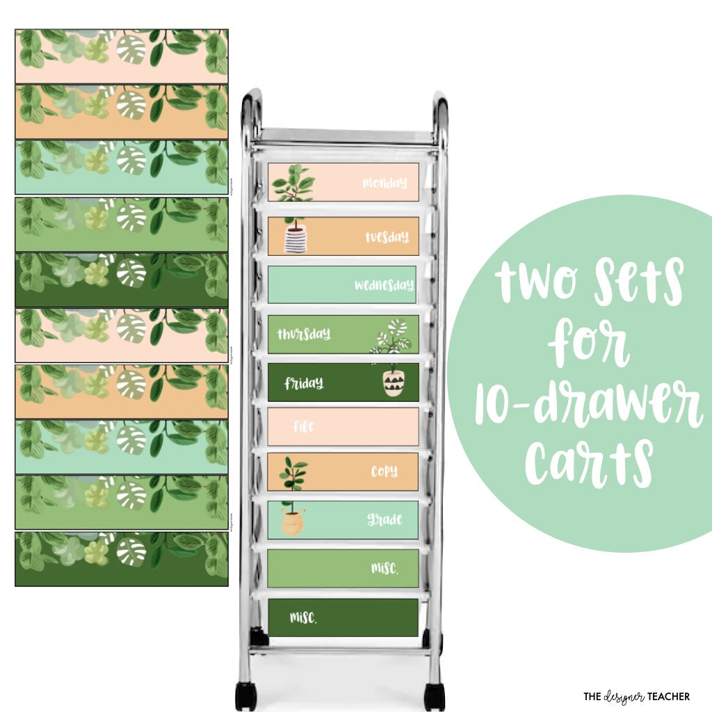 Editable Classroom Rolling Cart Labels and Organizers | Botanical ...