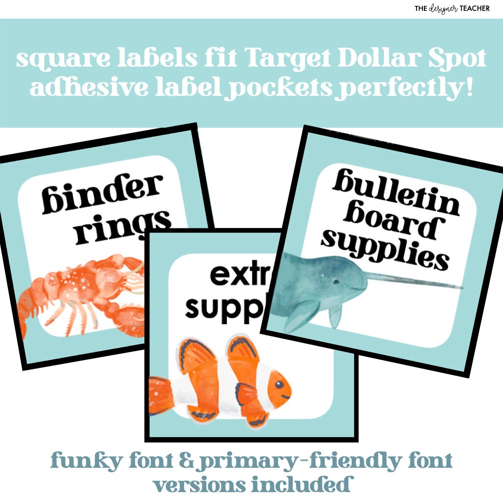 Editable Supply Labels for Target Pocket Labels Ocean Theme Under the ...
