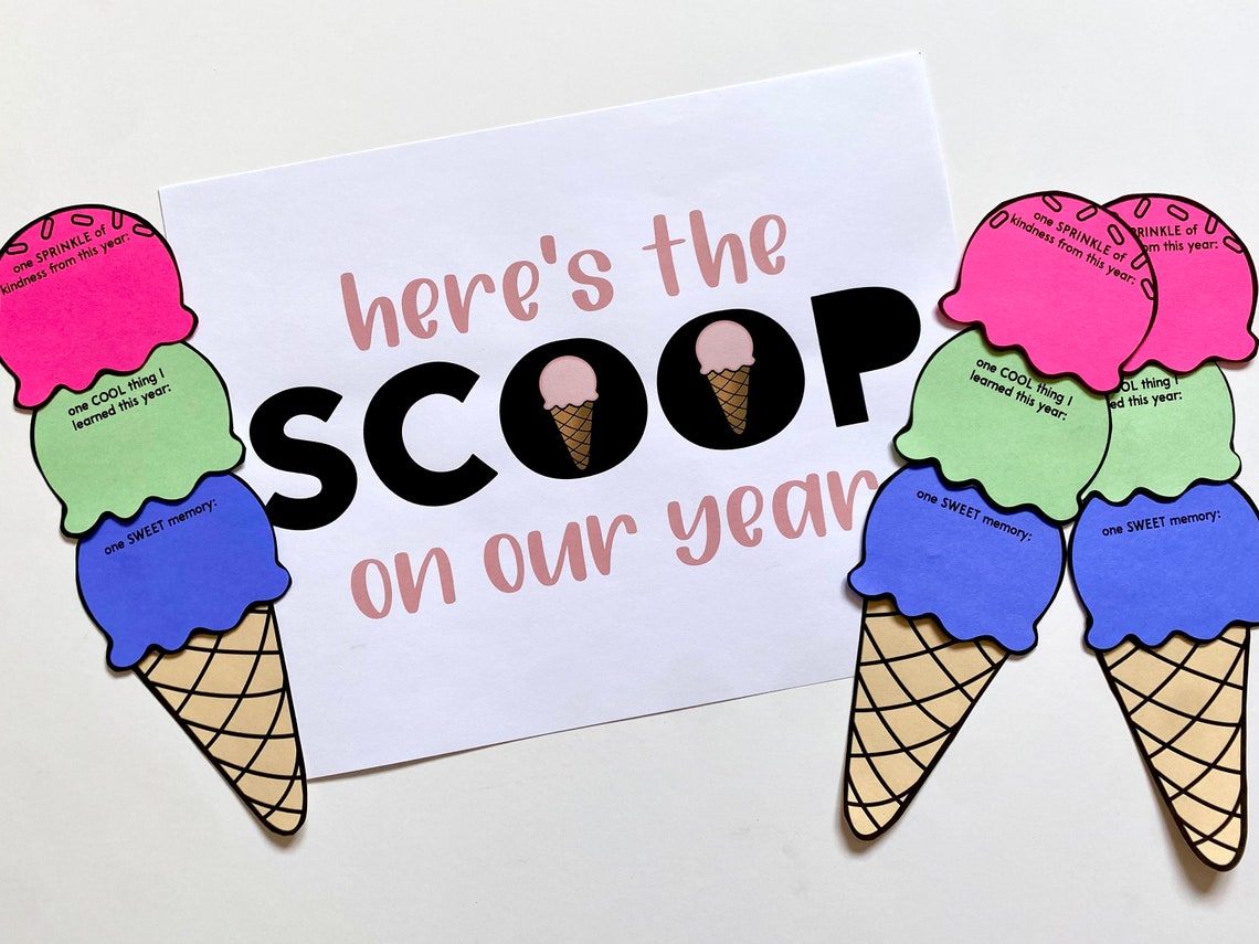 End of the Year Ice Cream Bulletin Board Craft & May June Summer Door ...