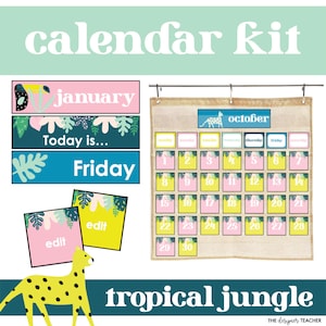 Editable Classroom Calendar Kit With Modern Tropical Jungle Theme - Etsy