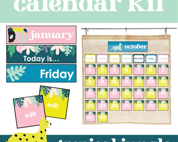 Tropical Botanical Classroom Pocket Calendar - Tropical Leaves ...