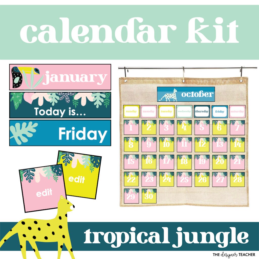 Editable Classroom Calendar Kit With Modern Tropical Jungle Theme - Etsy