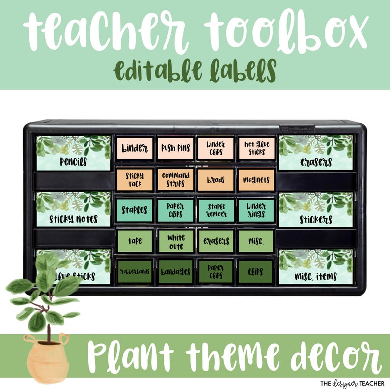 Plant Theme Editable Teacher Toolbox Labels - Etsy